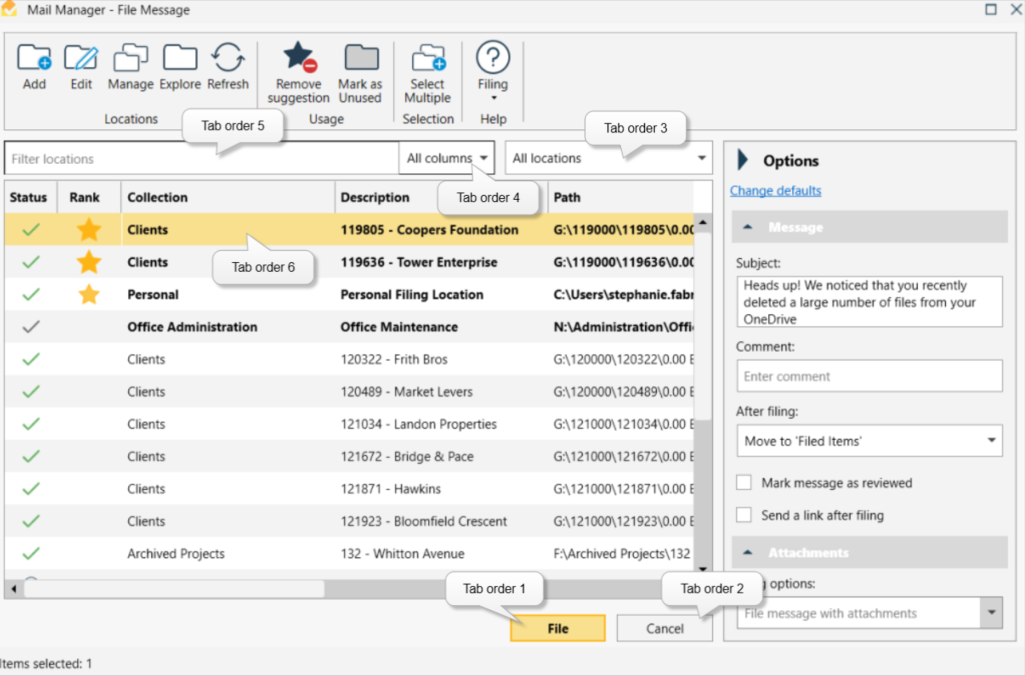 Filing with Mail Manager